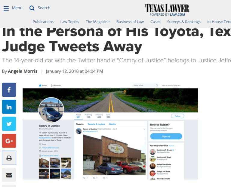 In the Persona of His Toyota, Texas High Court Judge Tweets Away ...